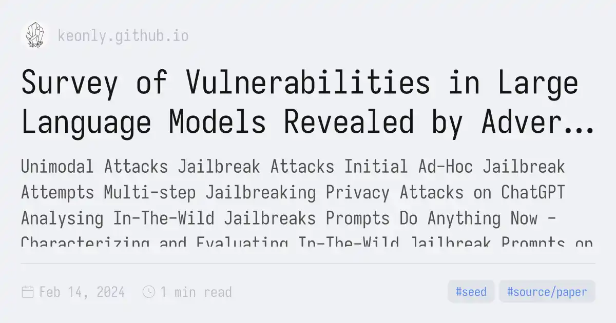 Survey of Vulnerabilities in Large Language Models Revealed by Adversarial Attacks
